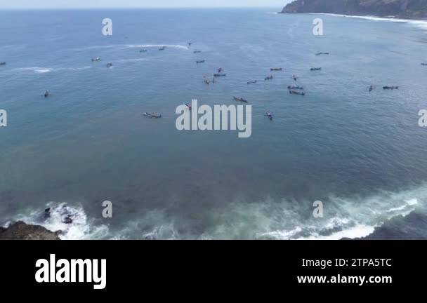 Traditional fishing activities using traditional small boats with a ...