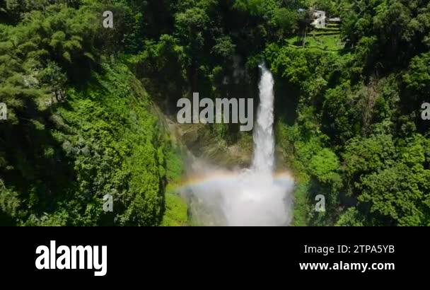 Beautiful waterfall in the jungle of Lake Sebu. A stream of waterfalls ...