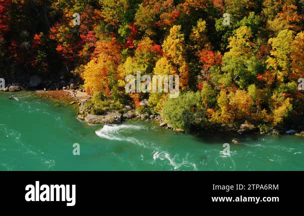 The richness of colors of autumn forest and the Niagara River. Around ...