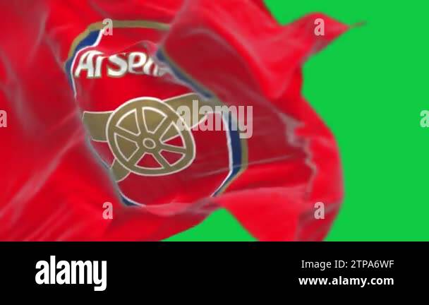 London, UK, May 18 2023: Arsenal Football Club flag waving isolated on ...