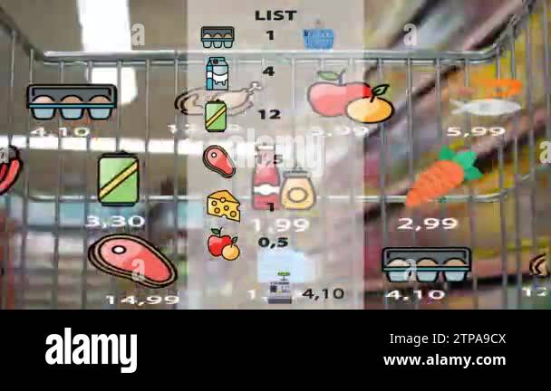 Futuristic shopping trolley in grocery store. Supermarket cart with ...