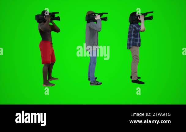 3D animation of three cameramen filming on the coast of Europe Africa ...