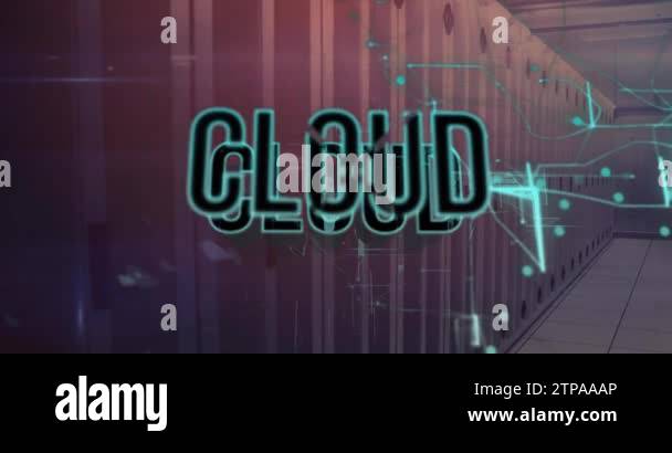 Animation of cloud text in cloud, circles and navigation pattern over ...