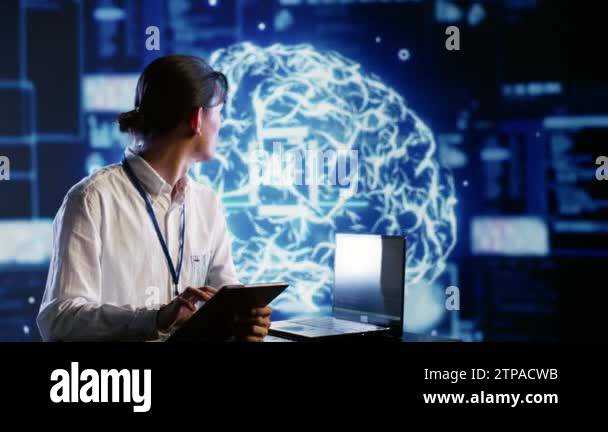 Skilled professional developing artificial intelligence neural networks architecture inspired by ...