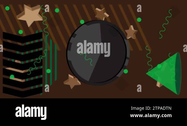 Busy black, brown and green geometric background video template ...