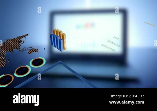 Animation of financial selling data charts diagrams, global network ...