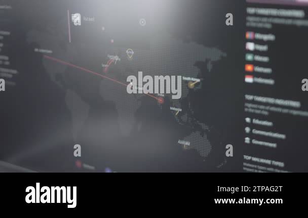 Global cyber attack with world map on computer screen. Internet network ...