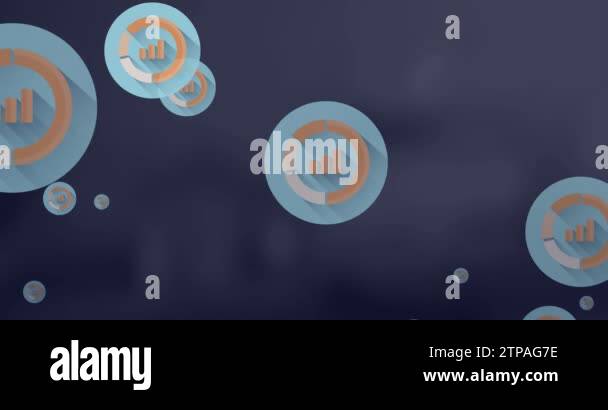Animation of multiple bar graph icons floating against against grey background. Computer ...