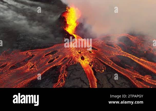 Drone aerial video of Iceland Volcanic eruption 2023. The volcano Litli ...