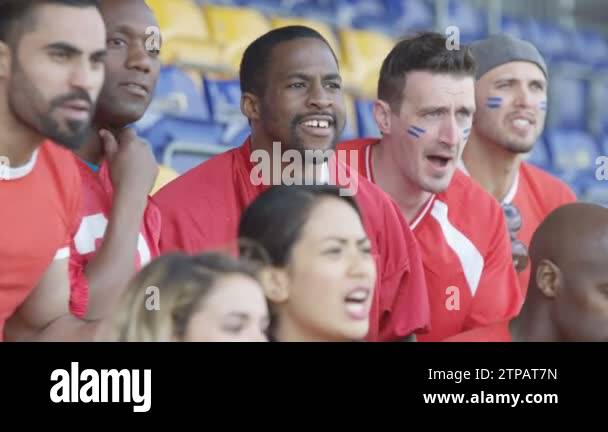 4K Crowd of spectators watching sports game in stadium cheering on ...