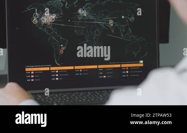 Global cyber attack with world map on computer screen. Internet network ...