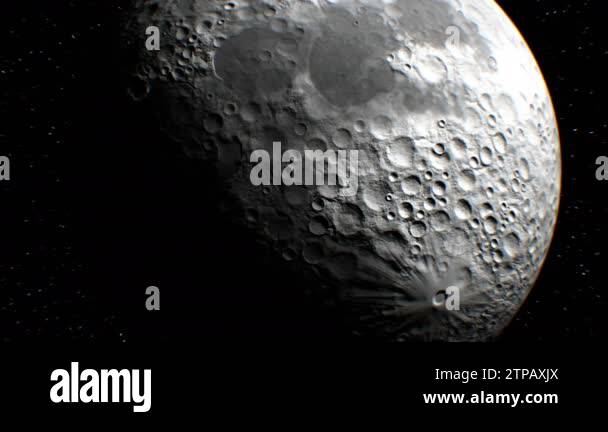 Moon on background, fictional observation satellite flies past, 3d ...