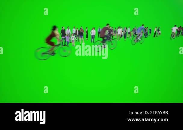 3D animation of cycling race people cheering the race on green screen ...