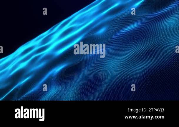 Digital dynamic particle wave, data flow, cyber technology background, motion waving dots ...