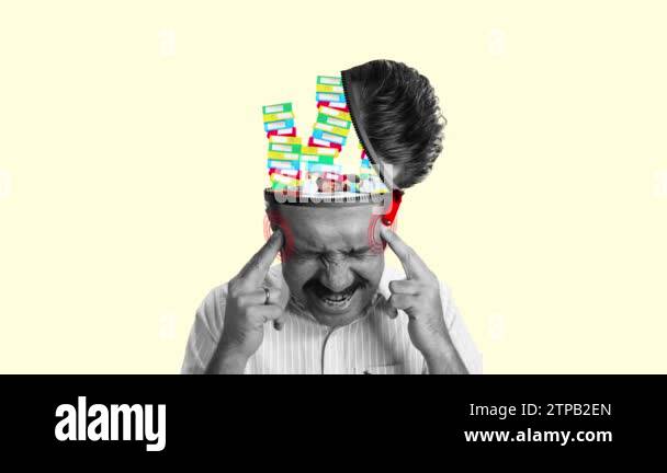 Businessman, employee having many tasks, folders inside his head ...