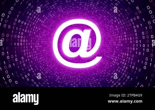 White email icon form white binary tunnel on violet background. Seamless loop. More icons and ...