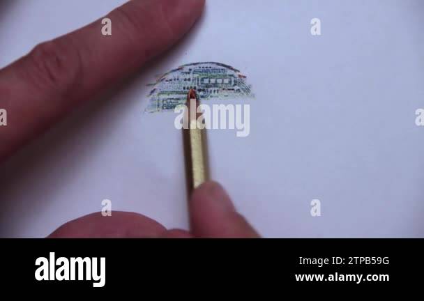 The dashed line on the reverse side of bitcoin with a colored pencil ...