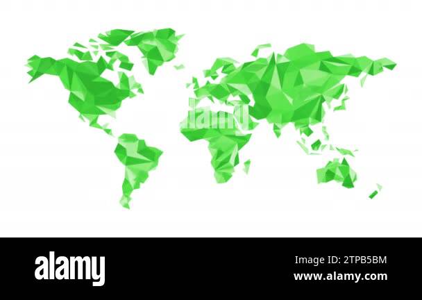 Green World map made of polygonal triangles on white background ...