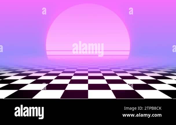 Retro animated background with black and white checkered floor ...