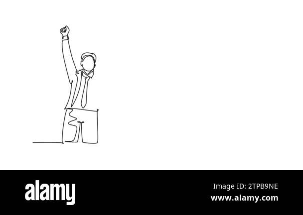 Animated self drawing of continuous line draw group of male manager and ...