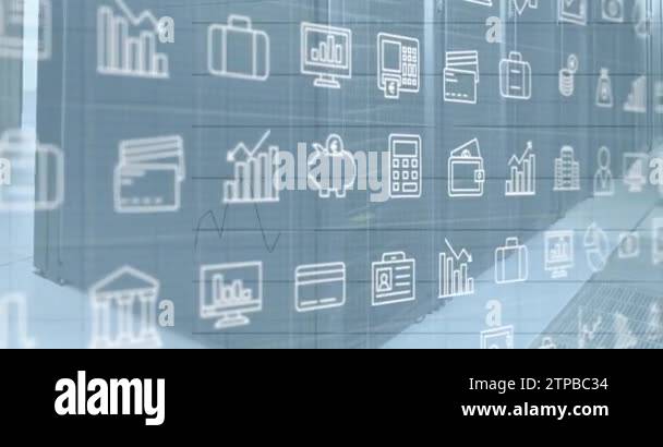 Animation of multiple icons, graphs with changing numbers over data ...