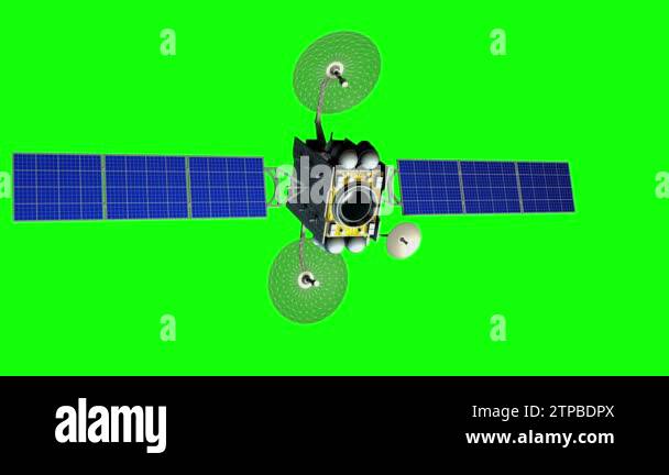 Fictional Artificial Satellite Rotates On Green Screen Seamless Loop