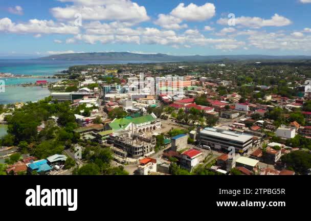 Tagbilaran city with streets, buildings and residential areas. Top view ...