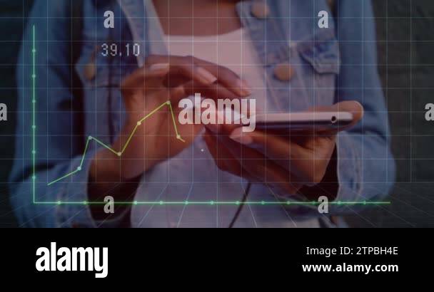 Animation of graphs with changing numbers over african american woman ...