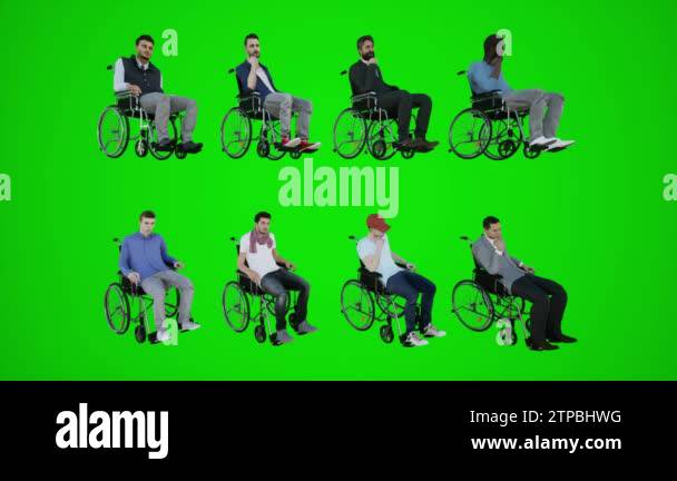 3D animation of a kind man in a wheelchair moving in a wheelchair in ...