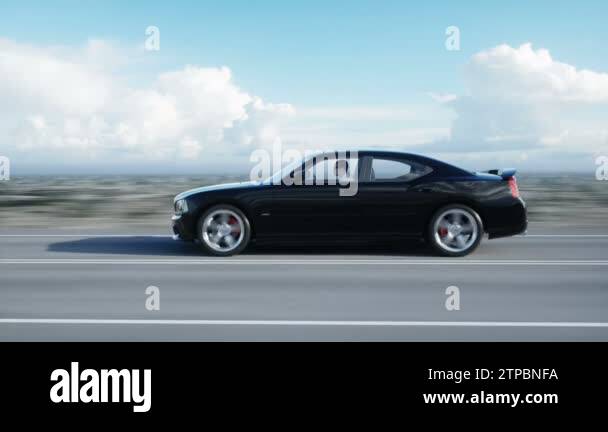 Black luxury car on road, highway. Daylight. Very fast driving ...