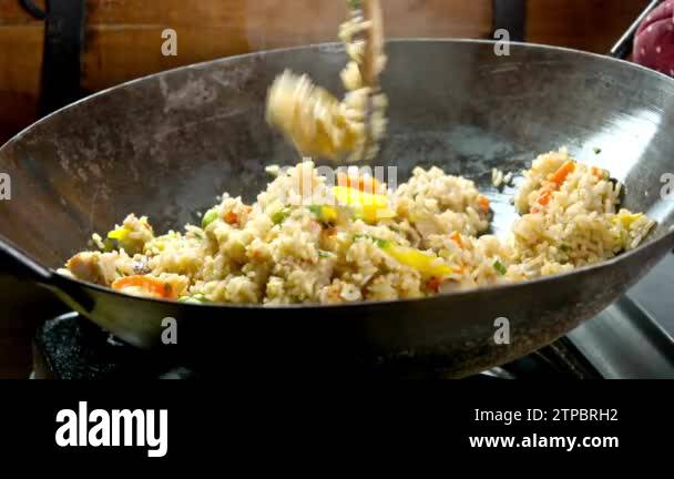 Authentic Chinese Wok Cooking of Chicken and Vegetable Fried Rice in 4K ...