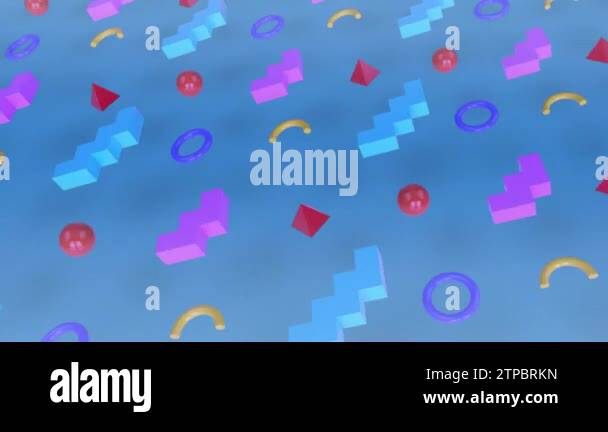 Animation of 3d abstract shapes moving in seamless pattern against blue ...