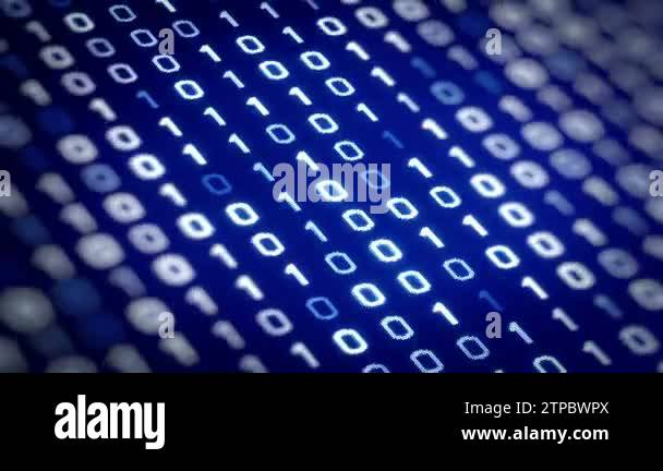Technology blue background with binary code moves downwards on digital ...