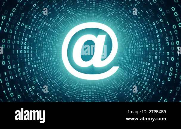 White email icon form cyan binary tunnel on cyan background. Seamless loop. More icons and color ...