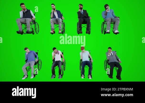 3D animation of a careless wheelchair man moving in a wheelchair in the ...