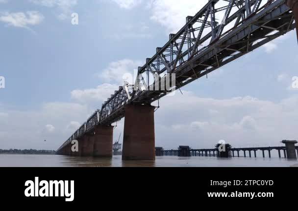 Indian Railway bridge over the Ganga River Stock Video Footage - Alamy