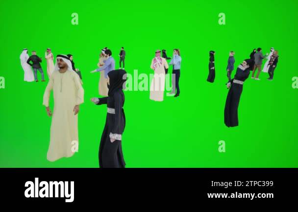 Arab and European 3D animation standing talking to each other ...