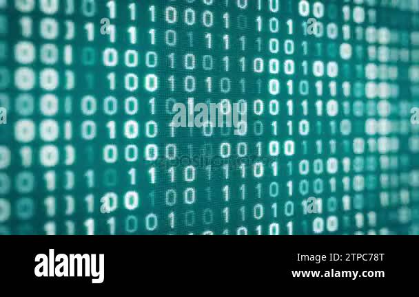 Technology cyan background with binary code moves from left to right on digital screen. Seamless ...