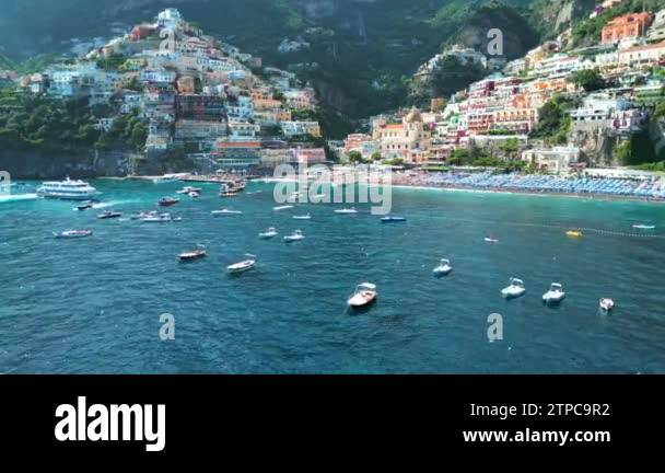 Positano, tourist destination on the Amalfi Coast, Italy. Aerial view ...