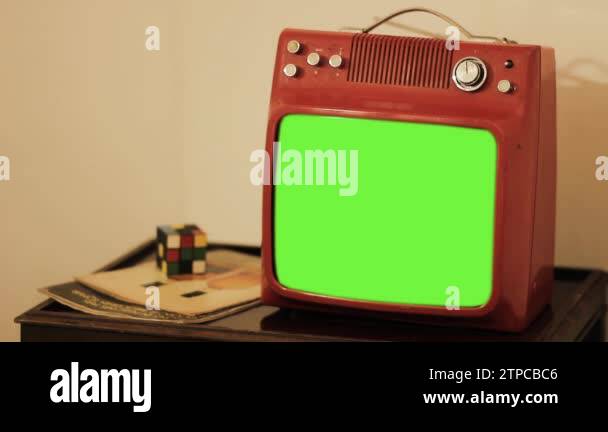 Vintage Greenscreen Red TV, Ready to replace green screen with any ...