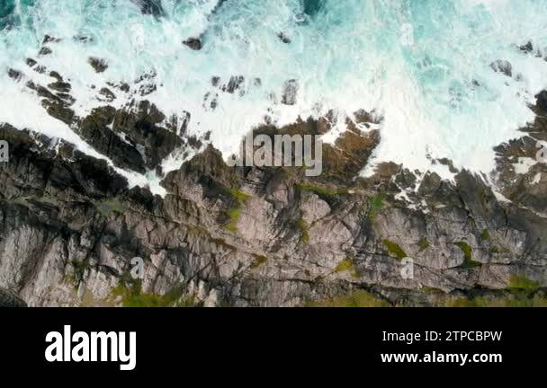Top-down view of cliffs of Malin Head Coastal Walk, path west from ...