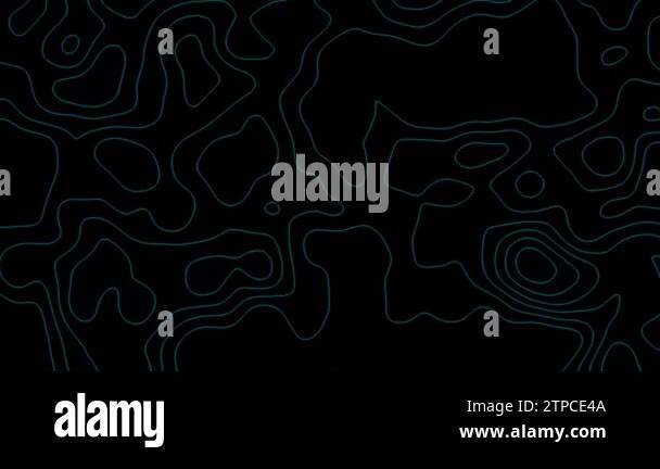 Topographic map abstract animated glow outline moving waves on black ...