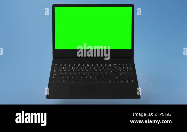 Modern, black Notebook with green screen on display for mockups or app ...