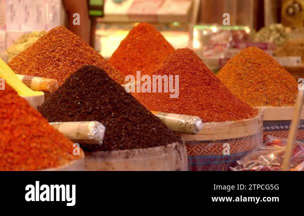 Arabic Spices in Market . Selective blurring on piles of spices of ...