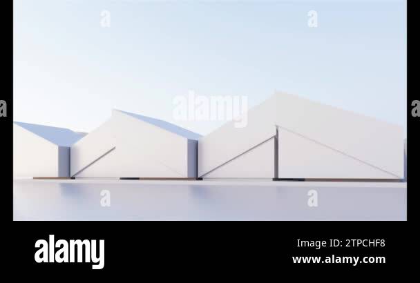 Animation Abstract futuristic architecture with flat floor and blue sky ...
