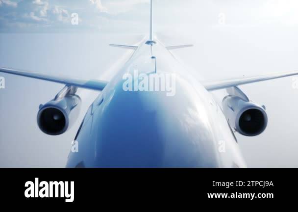 Passenger flying Plane animation. Daylight, clouds. A condensation ...