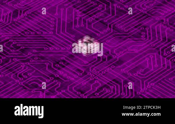 Animated Pink 3d Computer chip with connections and signals. AI Computer processor background ...