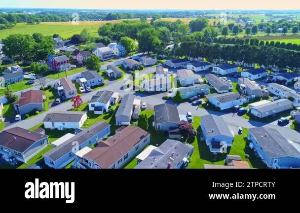 An Aerial View of a Well Kept Mobile, Manufactured, Prefab Home Park of ...