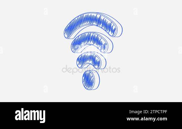 Isolated hand drawn blue Wi-Fi icon rotating on the white background ...