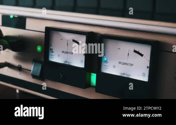 Analog sound level meters of audio signal on vintage tube amplifier ...